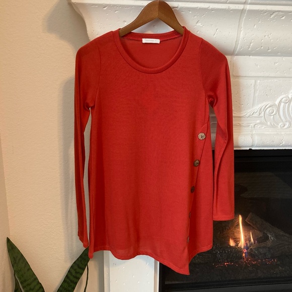 Reborn J | Tops | Reborn J Womens Red Brick Button Tunic Sweater | Poshmark